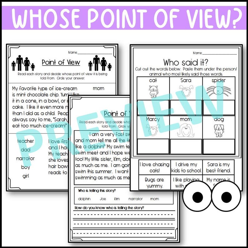 Point of View Worksheets and Writing Pages: First and Second Grade ...