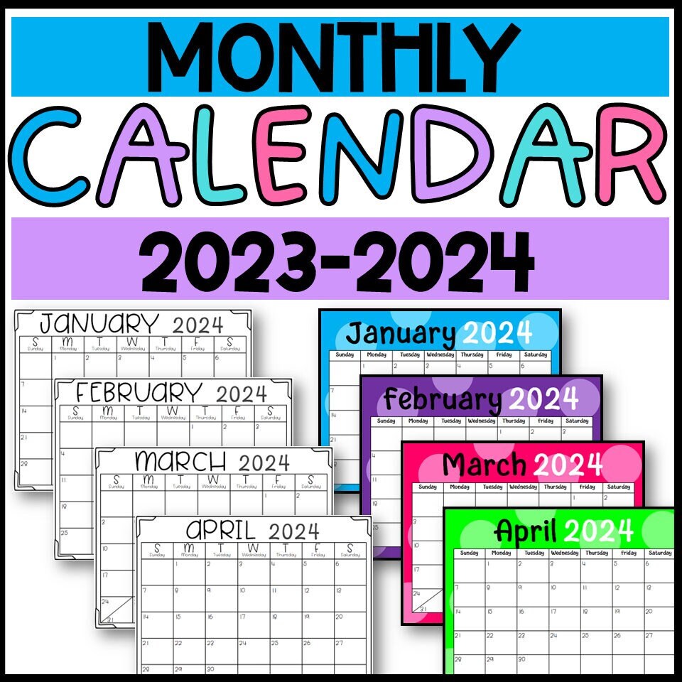 2023 and 2024 Monthly Calendar Printable: Full Year Digital File - Etsy