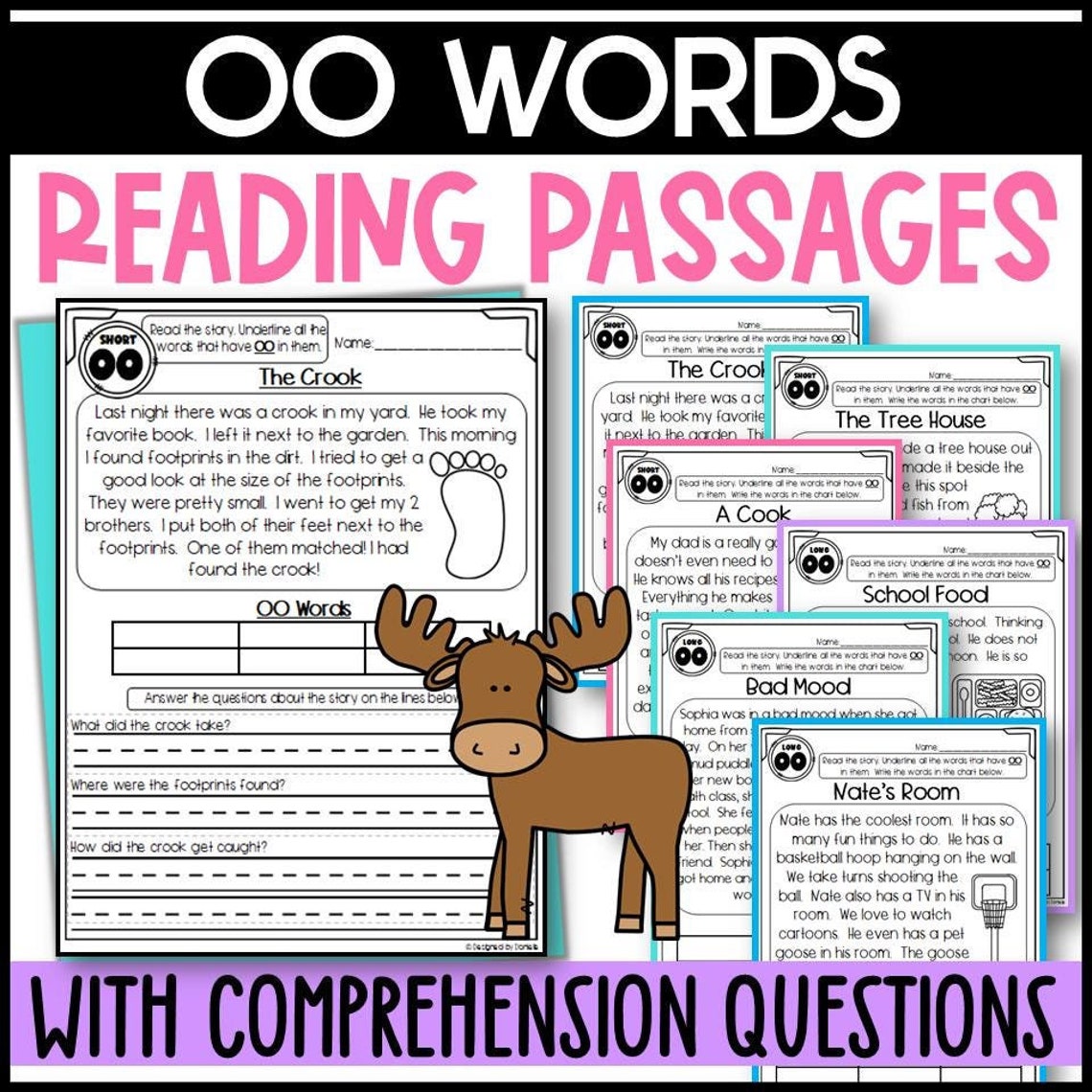 OO Sound Reading Passages With Comprehension Questions for Kindergarten ...
