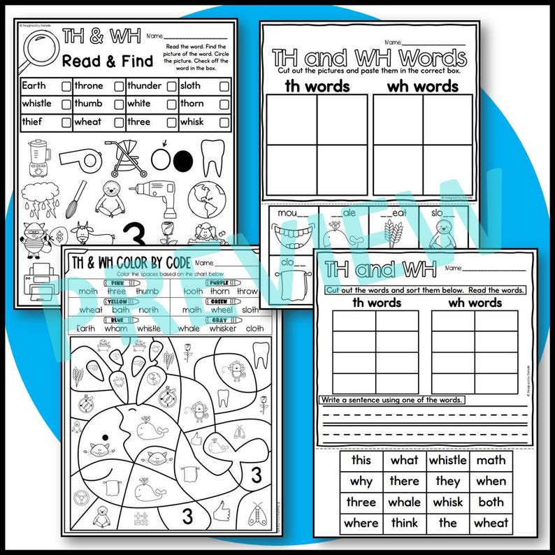 WH and TH Worksheets: Cut and Paste Sorts, Cloze, Read and Draw ...