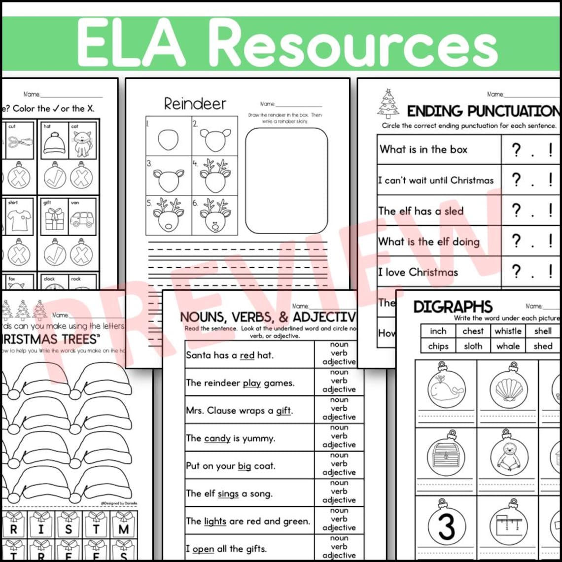 Christmas Activities & Worksheets: ELA Math Christmas Review Phonics ...