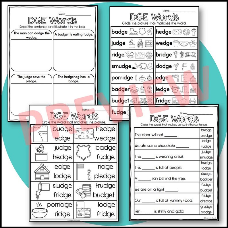 DGE Words Worksheets: Trigraphs Word & Picture Sorts, Matching, Roll ...