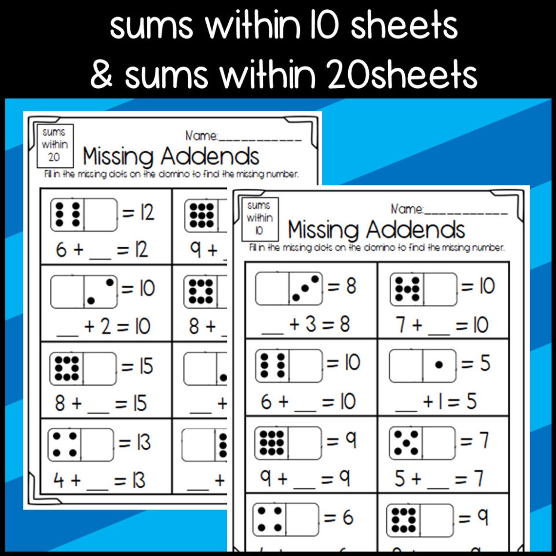 Missing Addend Worksheets: Dominoes Part Part Whole and - Etsy Missing Addend Worksheets: Dominoes Part Part Whole and - Etsy