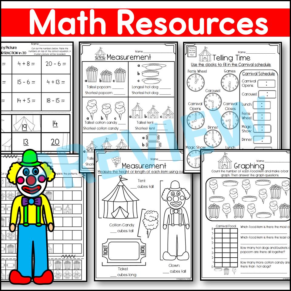 Carnival Day Themed Activities and Worksheets: Back to School Review ...