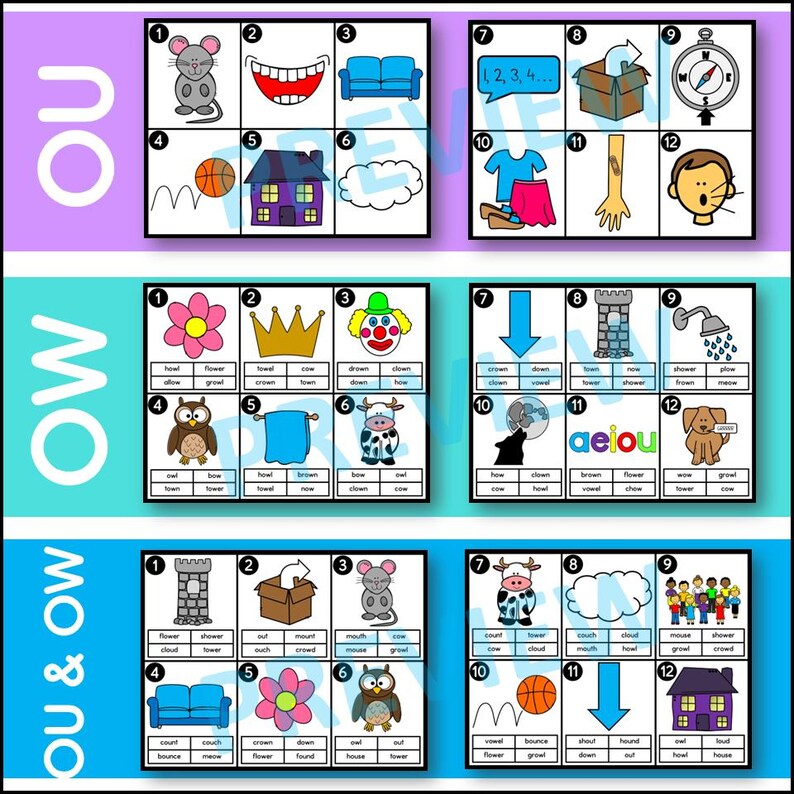 OU OW Write the Room: Task Cards Activity for Ow and Ou Kindergarten ...