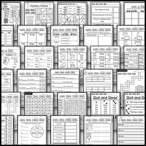 Ing Ang Ong and Ung Phonics Worksheets: Printable First Grade Word Family Practice Homeschool - Etsy