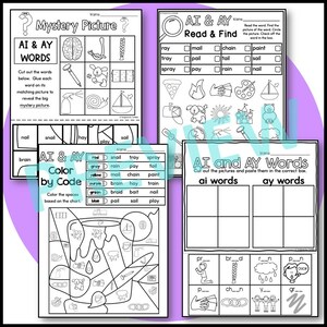 AY and AI Worksheets: Cut and Paste Sorts, Cloze, Mystery Picture ...
