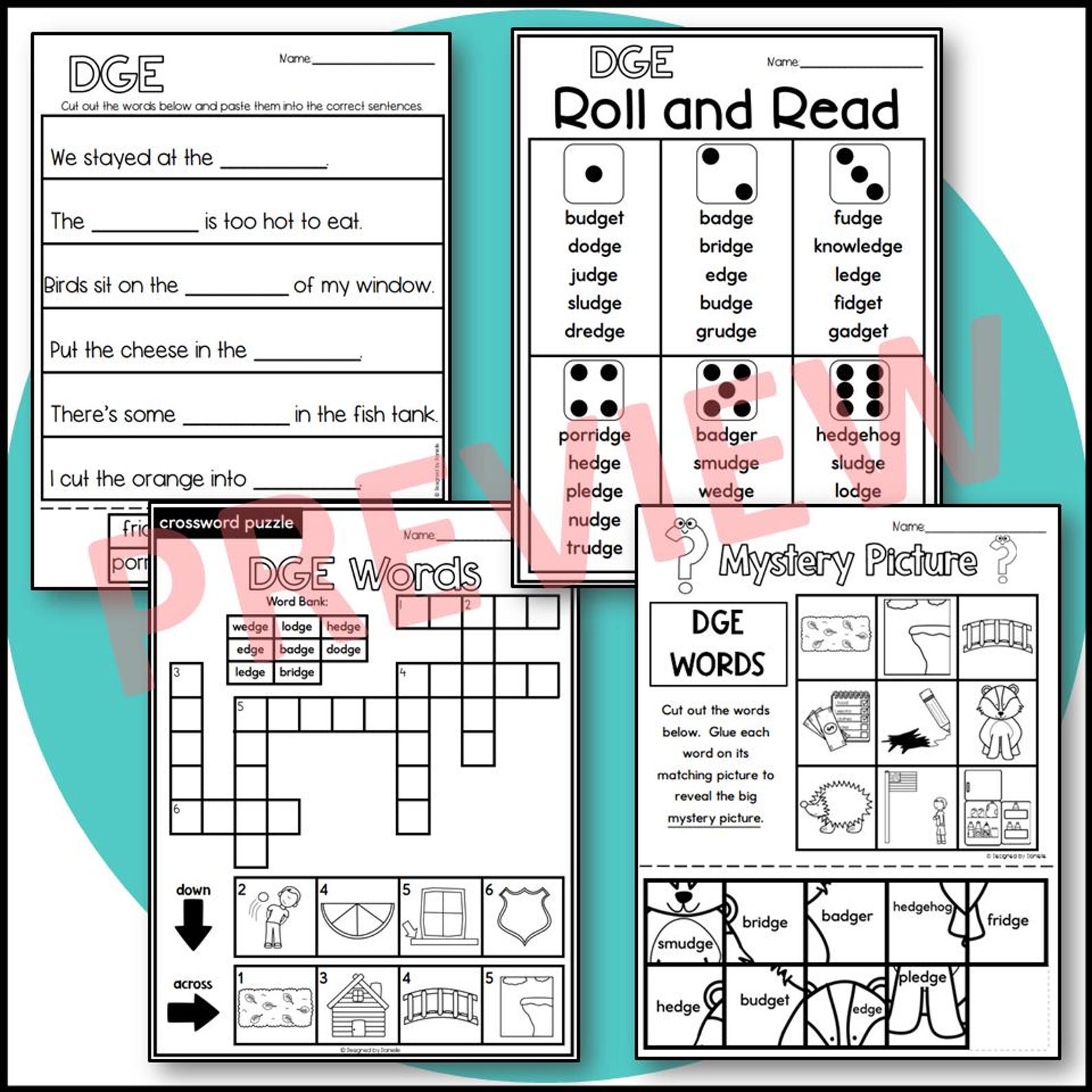 DGE Words Worksheets: Trigraphs Word & Picture Sorts, Matching, Roll ...