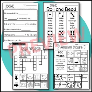 DGE Words Worksheets: Trigraphs Word & Picture Sorts, Matching, Roll ...