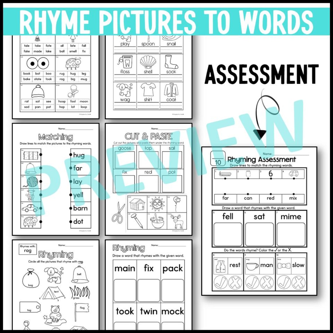 Rhyming Worksheets Kindergarten: Rhyming Cut and Paste Rhyming ...