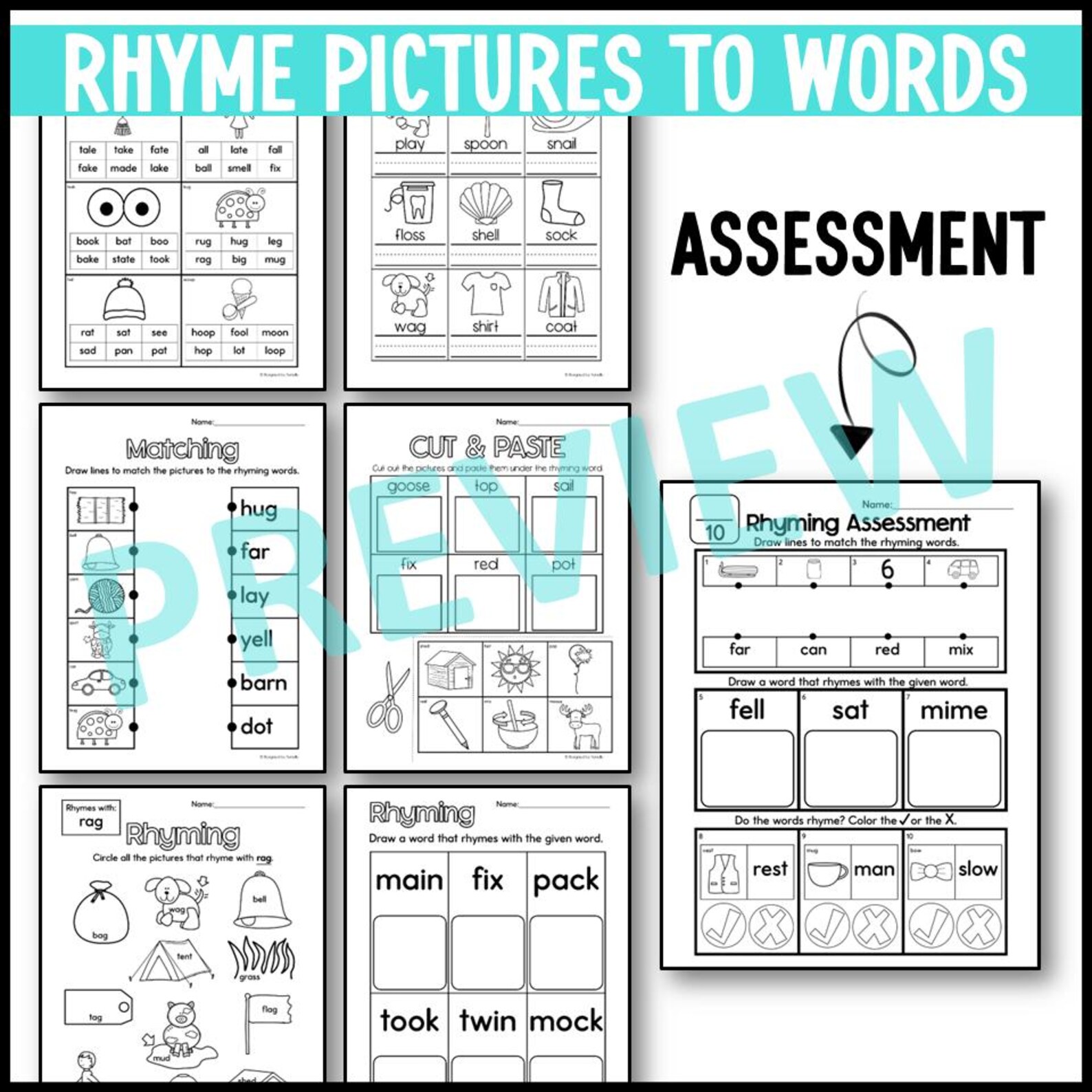 Rhyming Worksheets Kindergarten: Rhyming Cut and Paste Rhyming ...