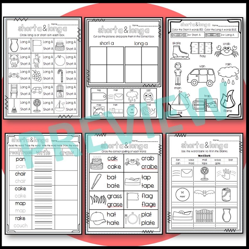Long A and Short A Worksheets: Cut and Paste Sorts, Cloze, and More ...