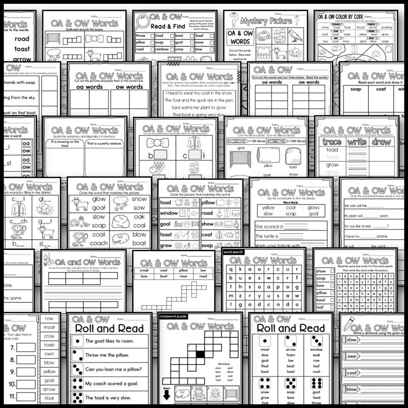 OA and OW Worksheets and Sorts, Color by Code, Cloze, Mystery Pic, No ...