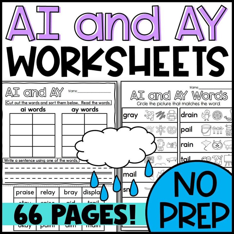 AY and AI Worksheets: Cut and Paste Sorts, Cloze, Mystery Picture ...