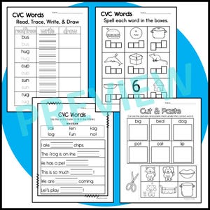 CVC Words Worksheets: Sound Boxes Short Vowels No Prep Short Vowel ...