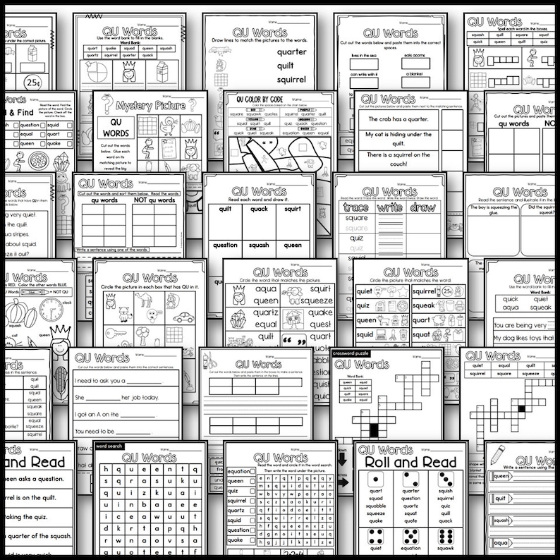 QU Worksheets : Sorts, Matching, Read and Draw, and More Kindergarten ...