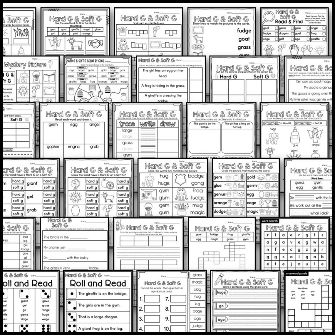 Hard and Soft G Worksheets: Sorts, Cloze, Mystery Picture, Color by ...