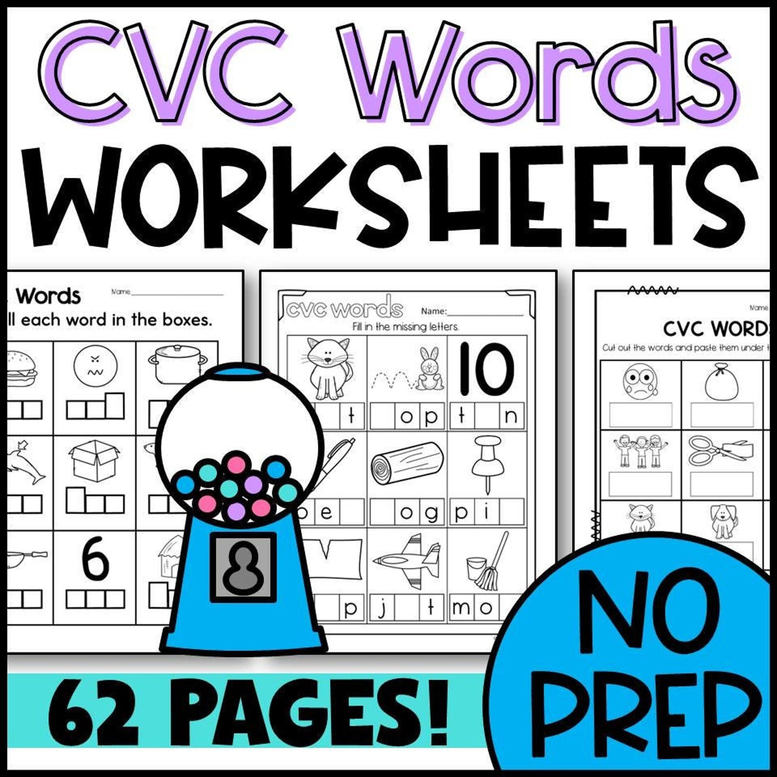 CVC Words Worksheets: Sound Boxes Short Vowels No Prep Short Vowel ...