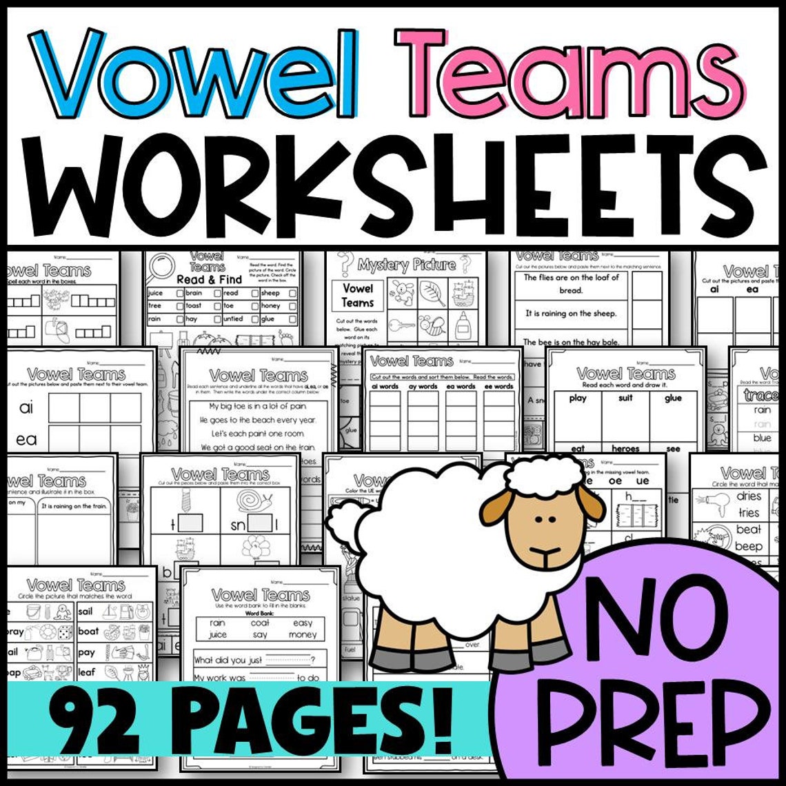 Vowel Teams Worksheets: Double Vowels Picture & Word Sorts Cloze ...
