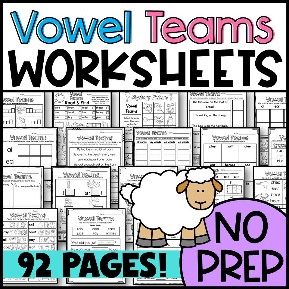 Vowel Teams Worksheets: Double Vowels Picture & Word Sorts Cloze ...