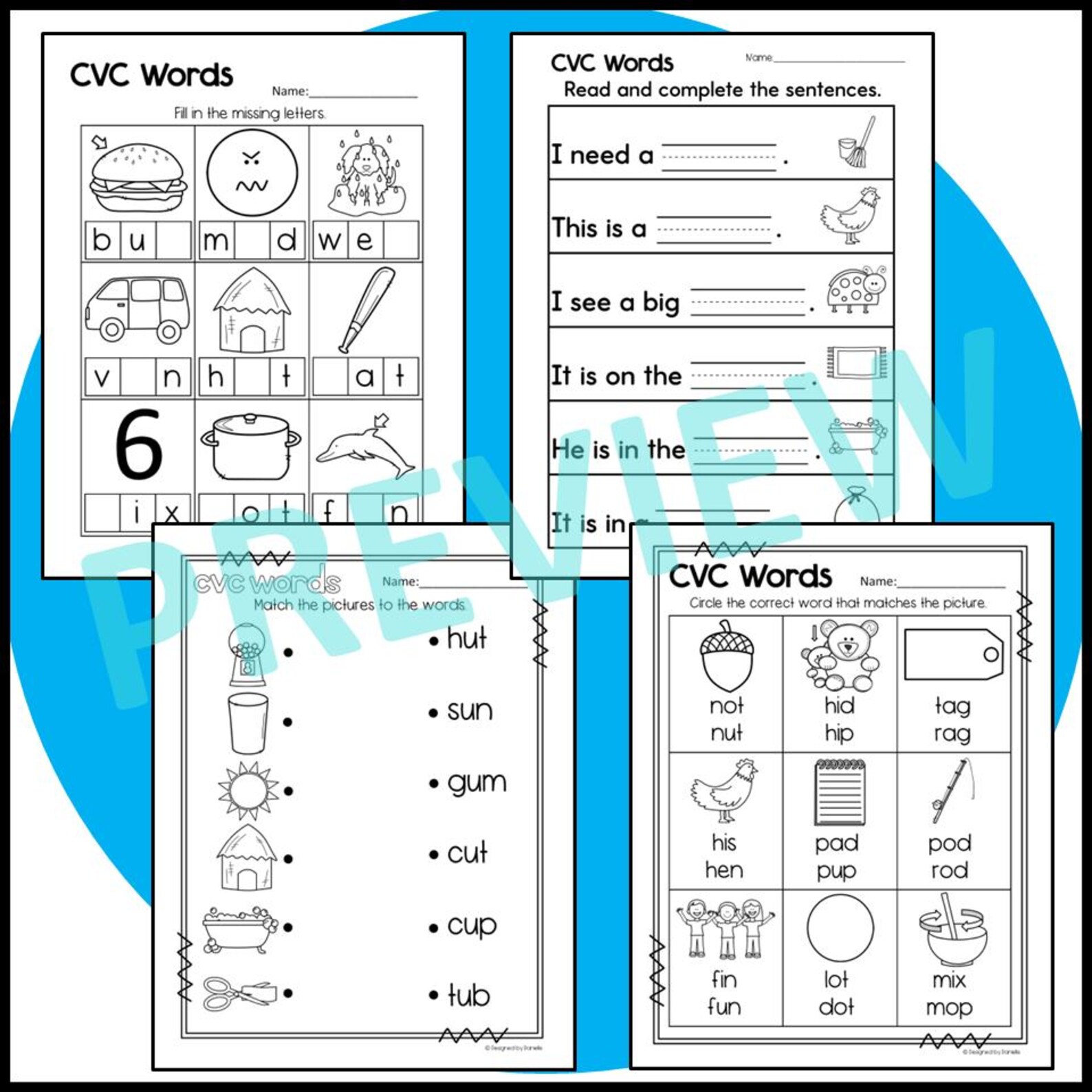CVC Words Worksheets: Sound Boxes Short Vowels No Prep Short Vowel ...