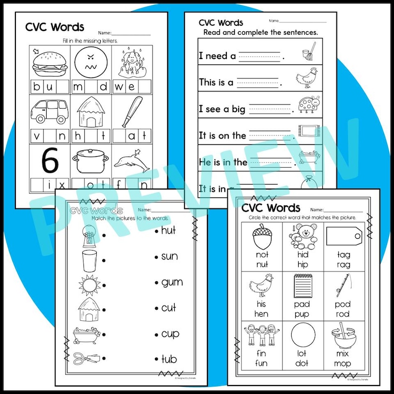 CVC Words Worksheets: Sound Boxes Short Vowels No Prep Short Vowel ...