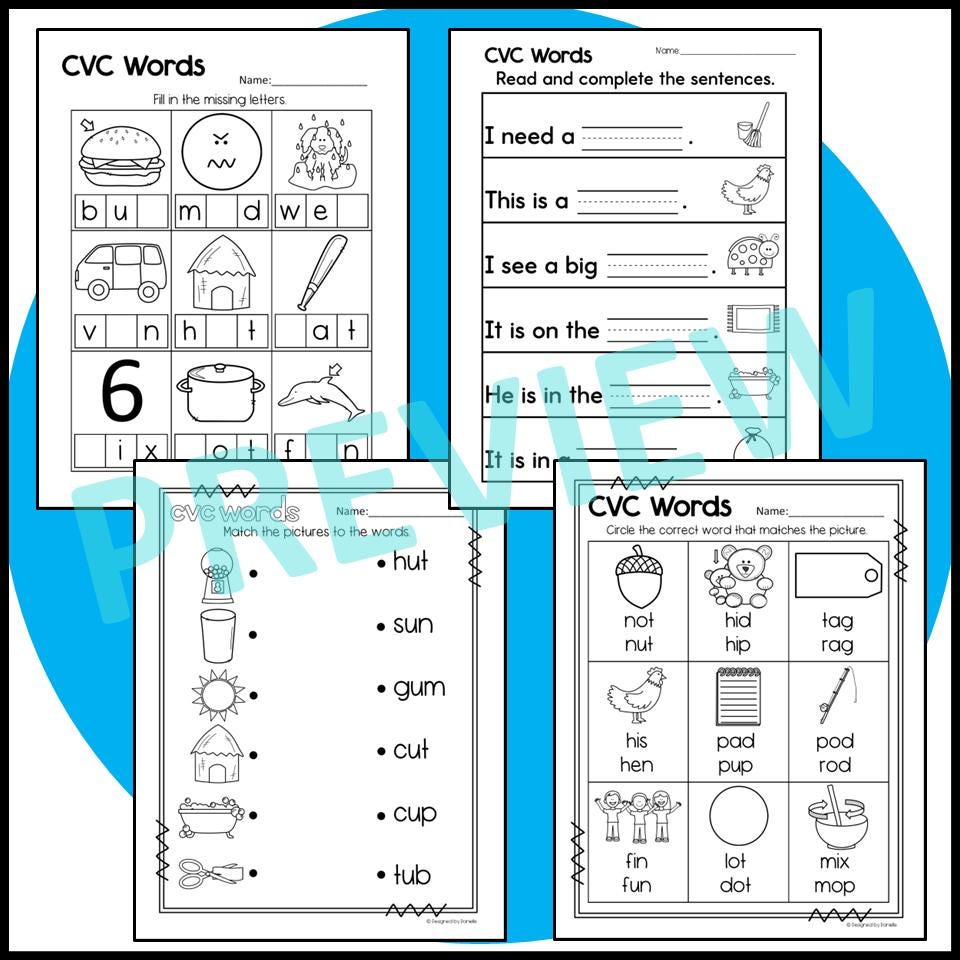 CVC Words Worksheets: Sound Boxes Short Vowels No Prep Short Vowel ...