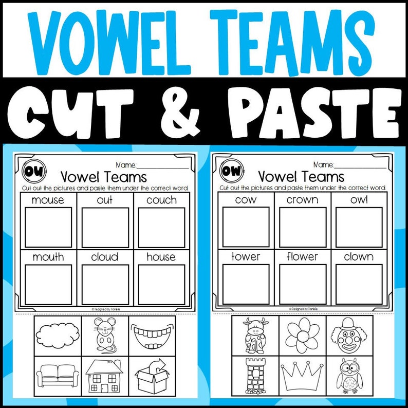 Vowel Teams Cut and Paste Worksheets: Digital Download Printable First ...