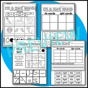 ITE and IGHT Worksheets: Picture & Word Sorts, Cloze, Matching, Mystery ...