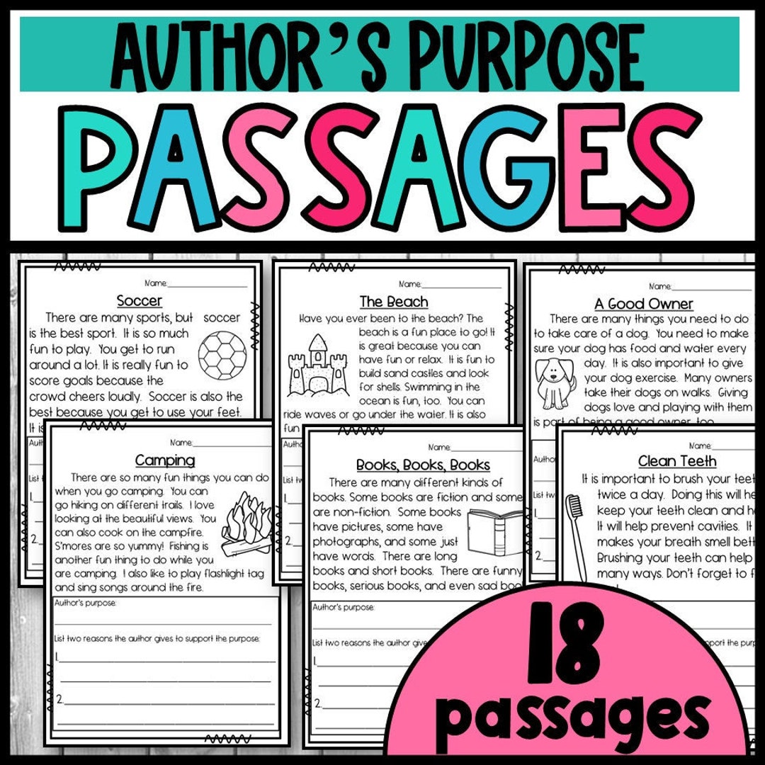 Authors Purpose First Grade Passages Printable PDF Homeschool - Etsy