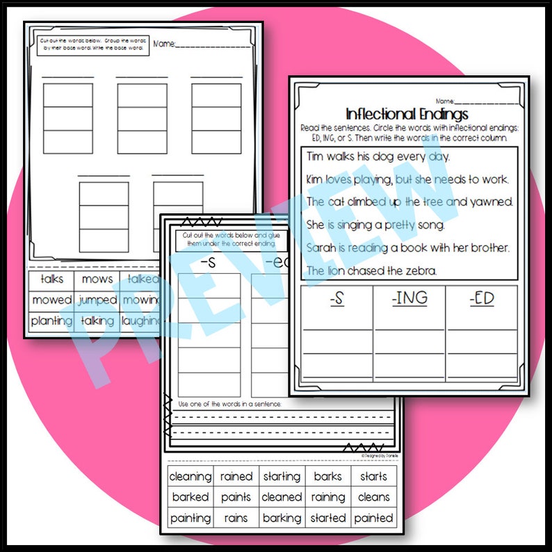 Inflectional Endings Printable Worksheets: ED ING and S Endings First ...
