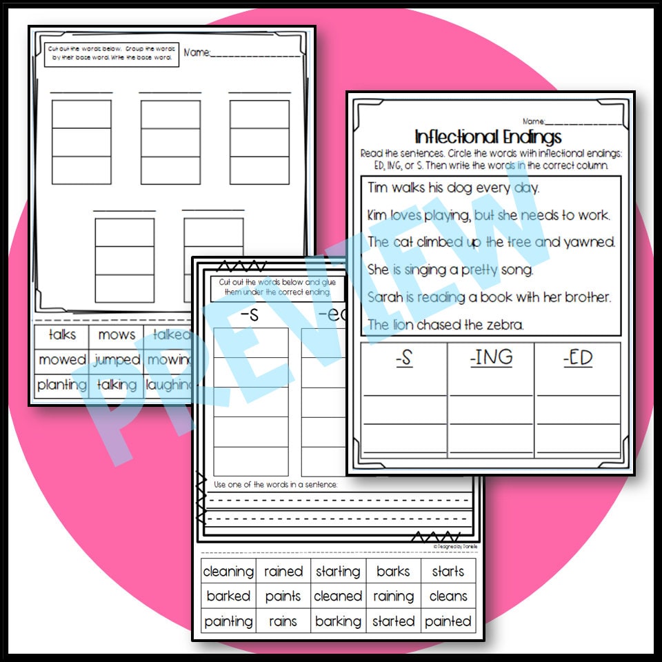 Inflectional Endings Printable Worksheets: ED ING and S Endings First ...