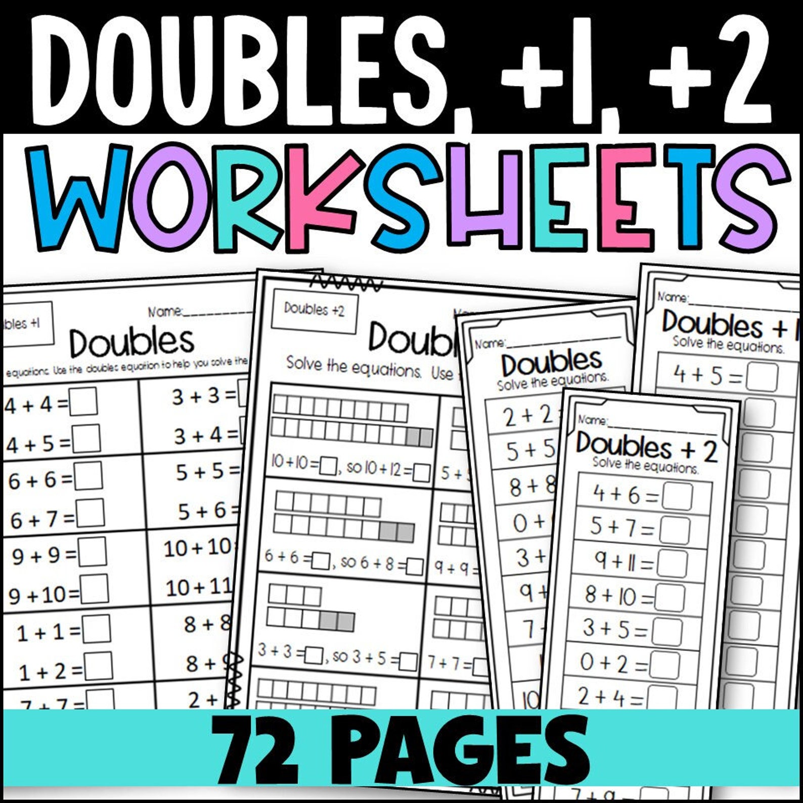 Doubles, Doubles Plus 1, and Doubles Plus 2 Worksheets: First Grade ...