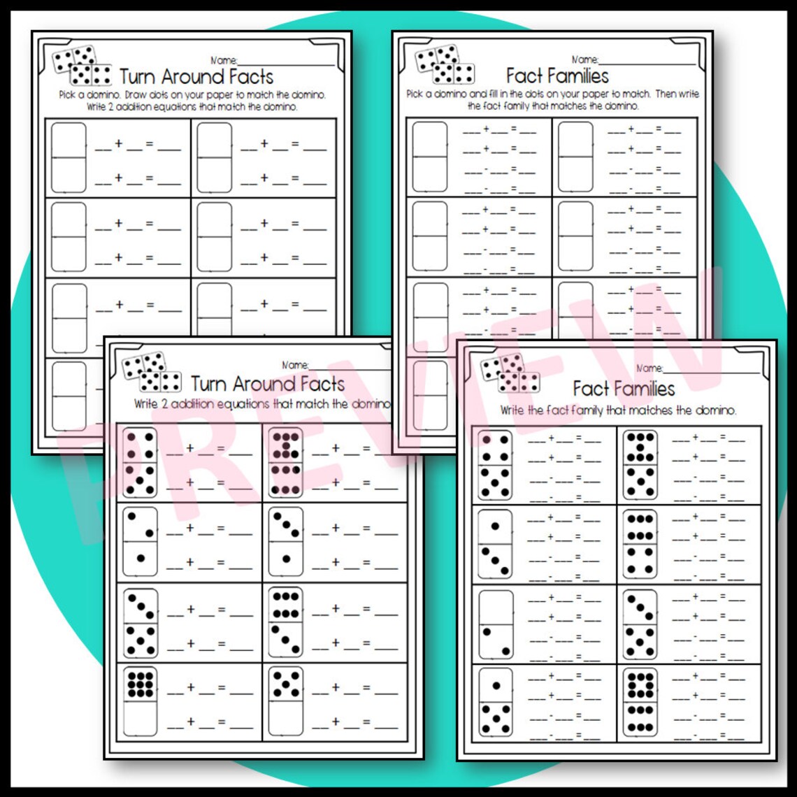 Turn Around Fact and Fact Family Worksheets: First and Second Grade ...