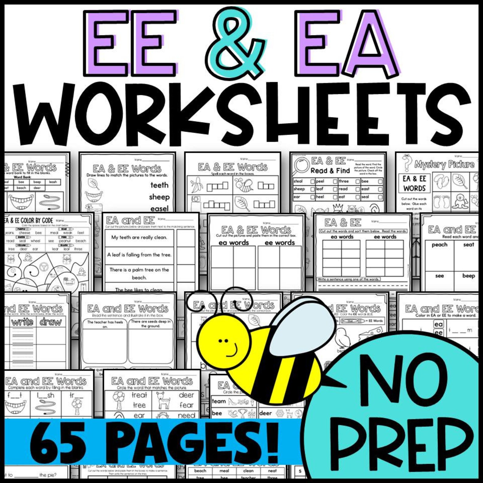 EE and EA Worksheets and Sort, Color by Code, Matching, Cloze, Roll and ...