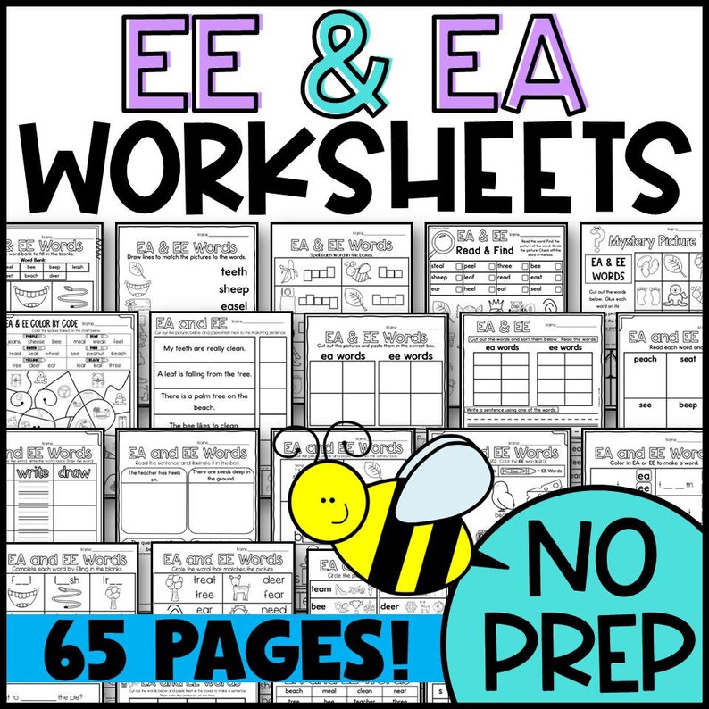 EE and EA Worksheets and Sort, Color by Code, Matching, Cloze, Roll and ...