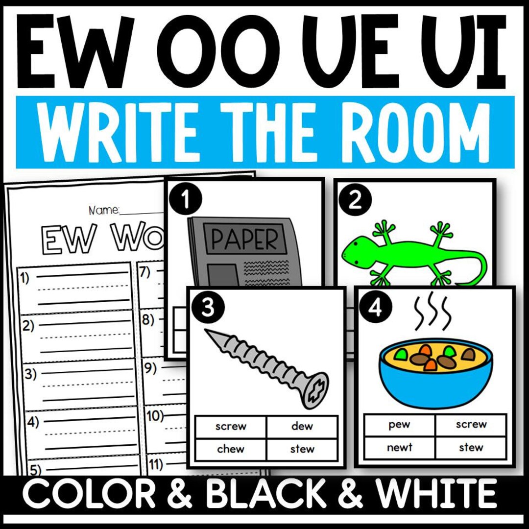 Ew Oo Ue Ui Write the Room: Vowel Teams Task Cards Activity ...