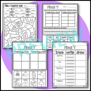 Final Y Worksheets: First Grade Phonics Practice for Words With a Y ...