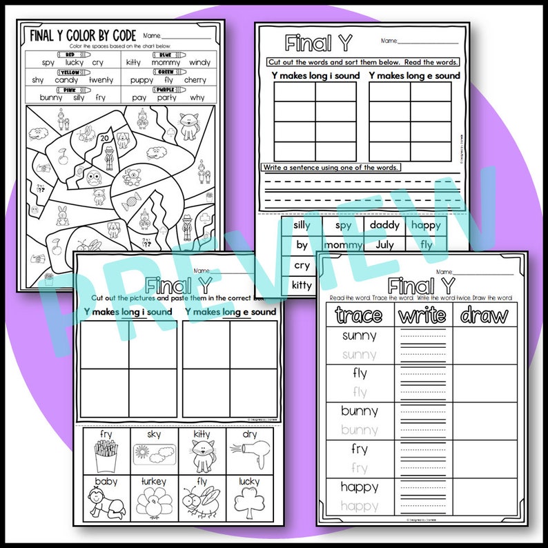 Final Y Worksheets: First Grade Phonics Practice for Words With a Y ...