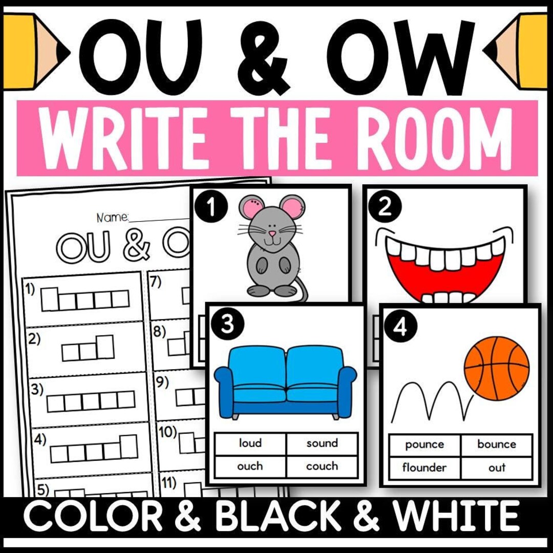 OU OW Write the Room: Task Cards Activity for Ow and Ou Kindergarten ...