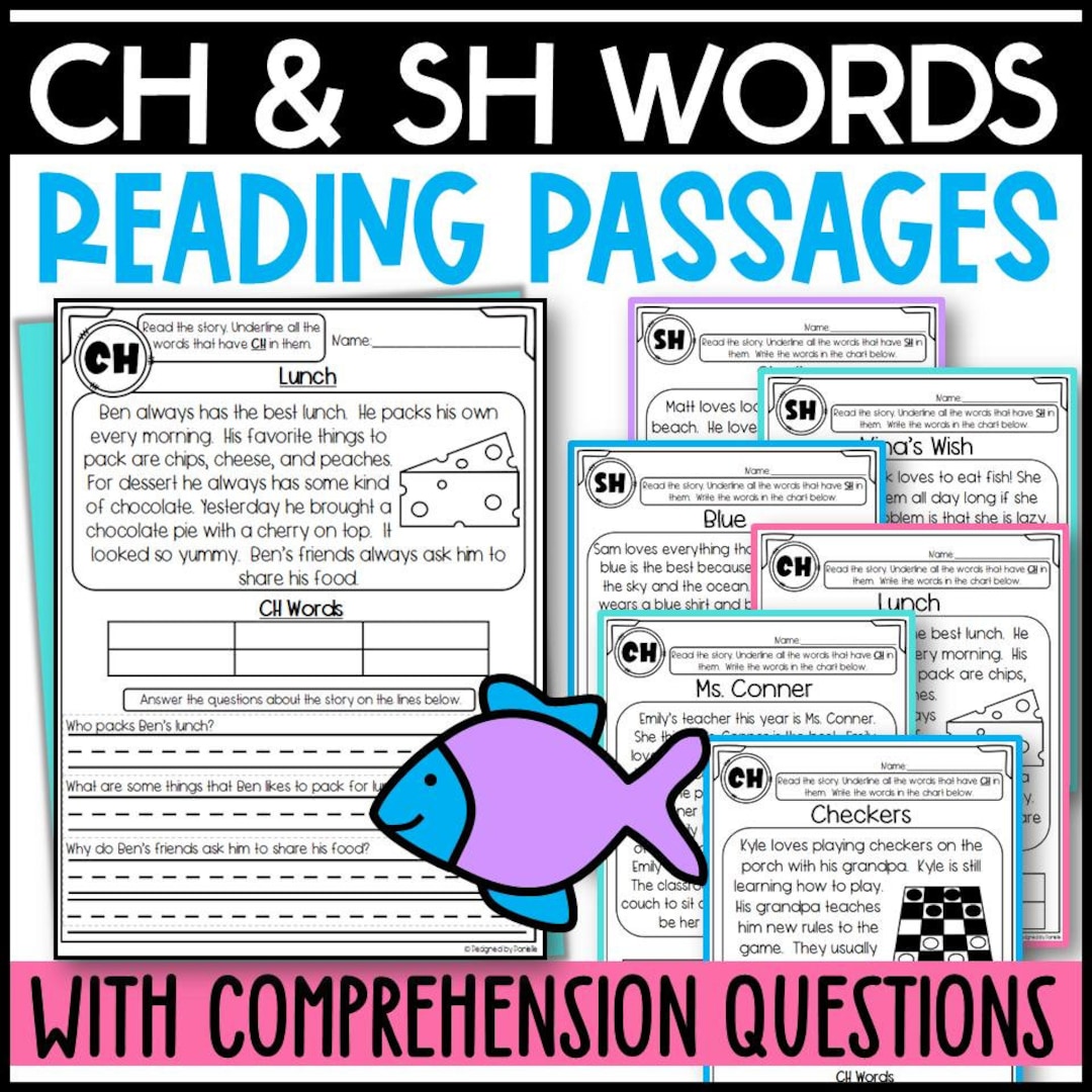 CH and SH Reading Passages Digraphs With Comprehension Questions for ...