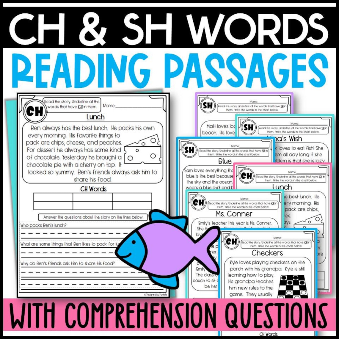 CH and SH Reading Passages Digraphs With Comprehension Questions for ...