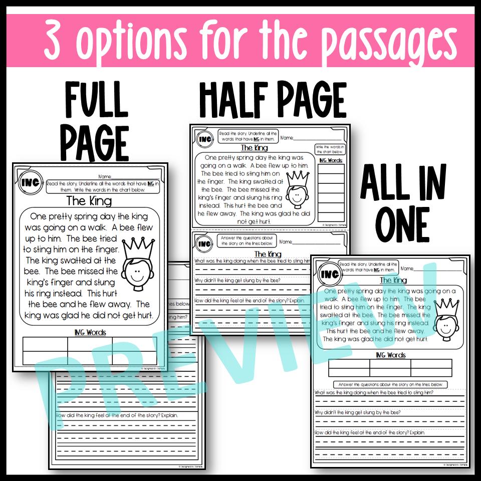 Ing, Ang, and Ong Passages: Word Family Glued Sounds Comprehension ...