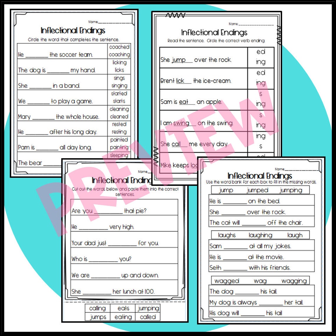 Inflectional Endings Printable Worksheets: ED ING and S Endings First ...