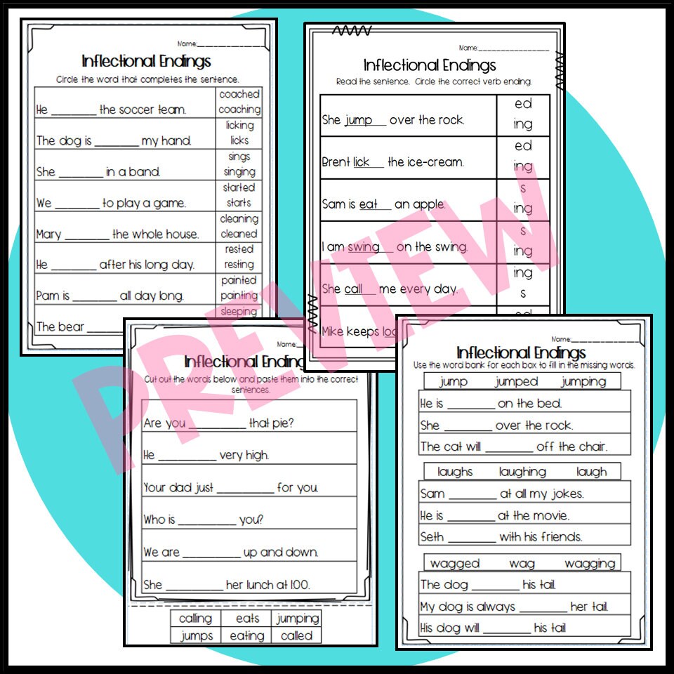 Inflectional Endings Printable Worksheets: ED ING and S Endings First ...