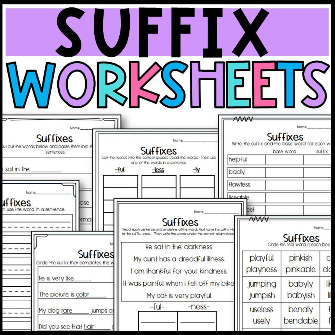 Suffix Worksheets: First and Second Grade Printable Worksheets to Work ...