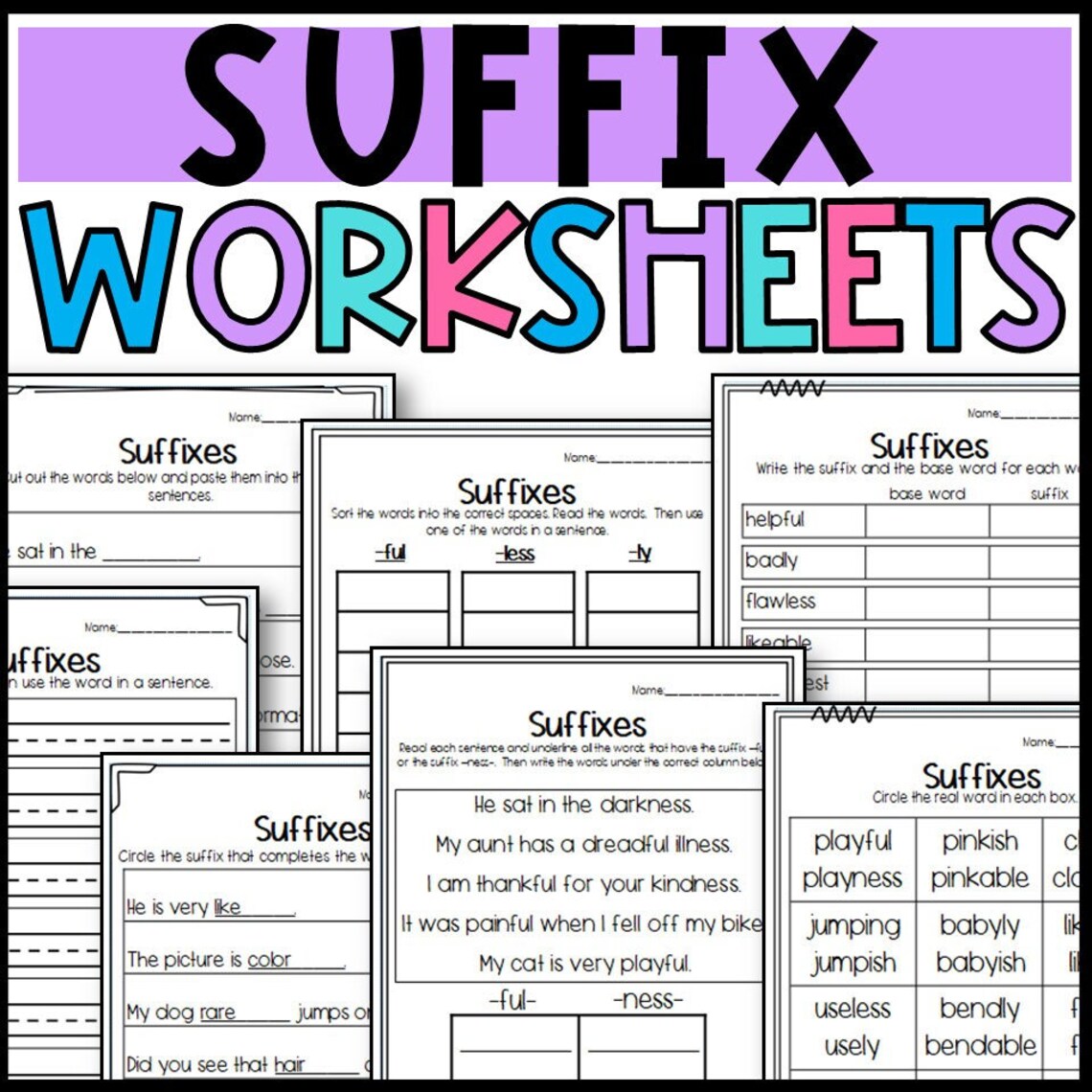 Suffix Worksheets: First and Second Grade Printable Worksheets to Work ...