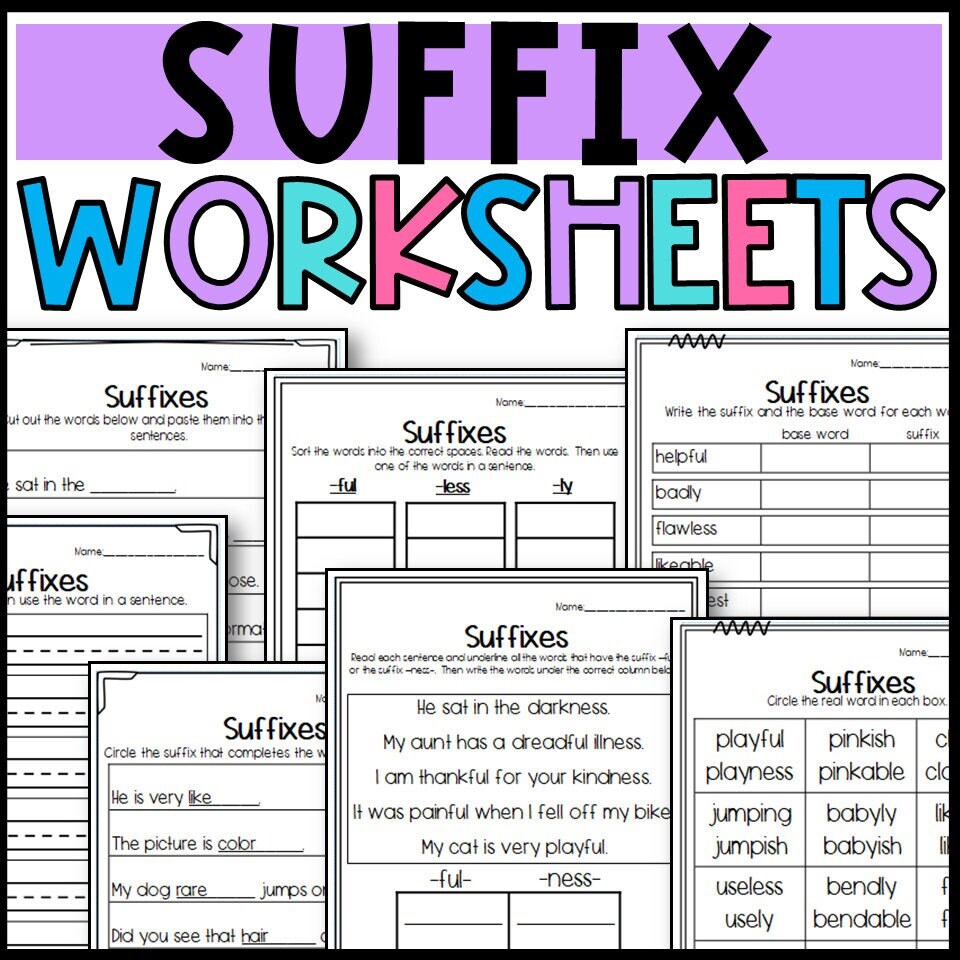 Suffix Worksheets: First and Second Grade Printable Worksheets to Work ...