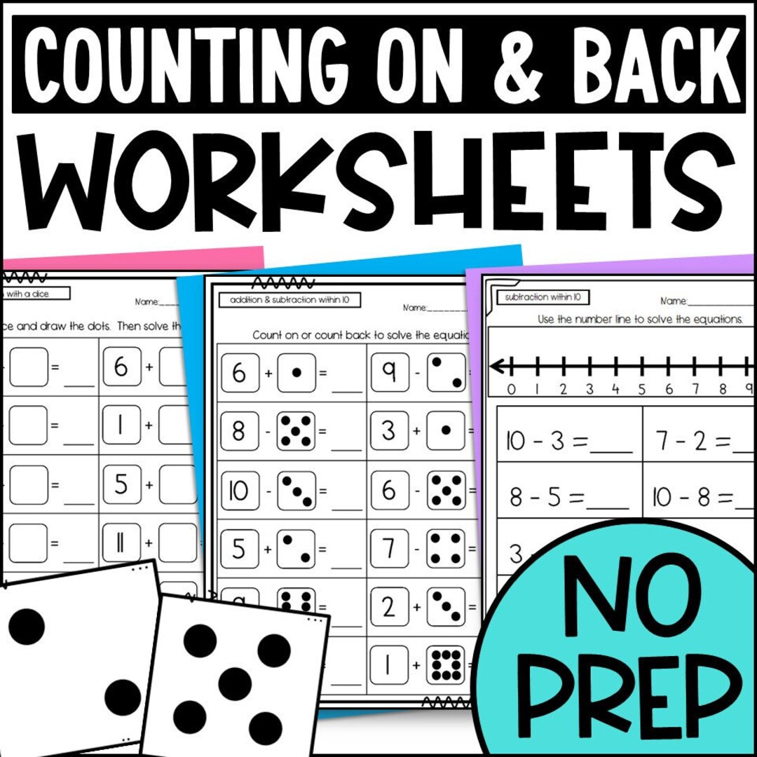 Counting on to Add and Counting Back to Subtract Worksheets: First ...