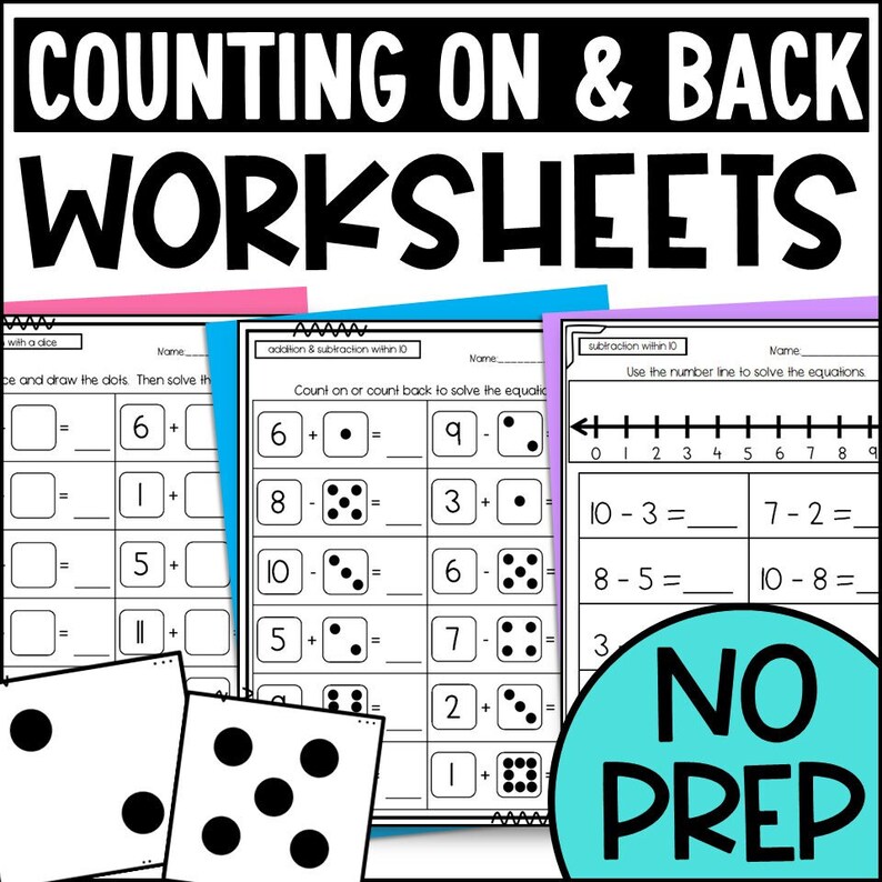 Counting on to Add and Counting Back to Subtract Worksheets: First ...